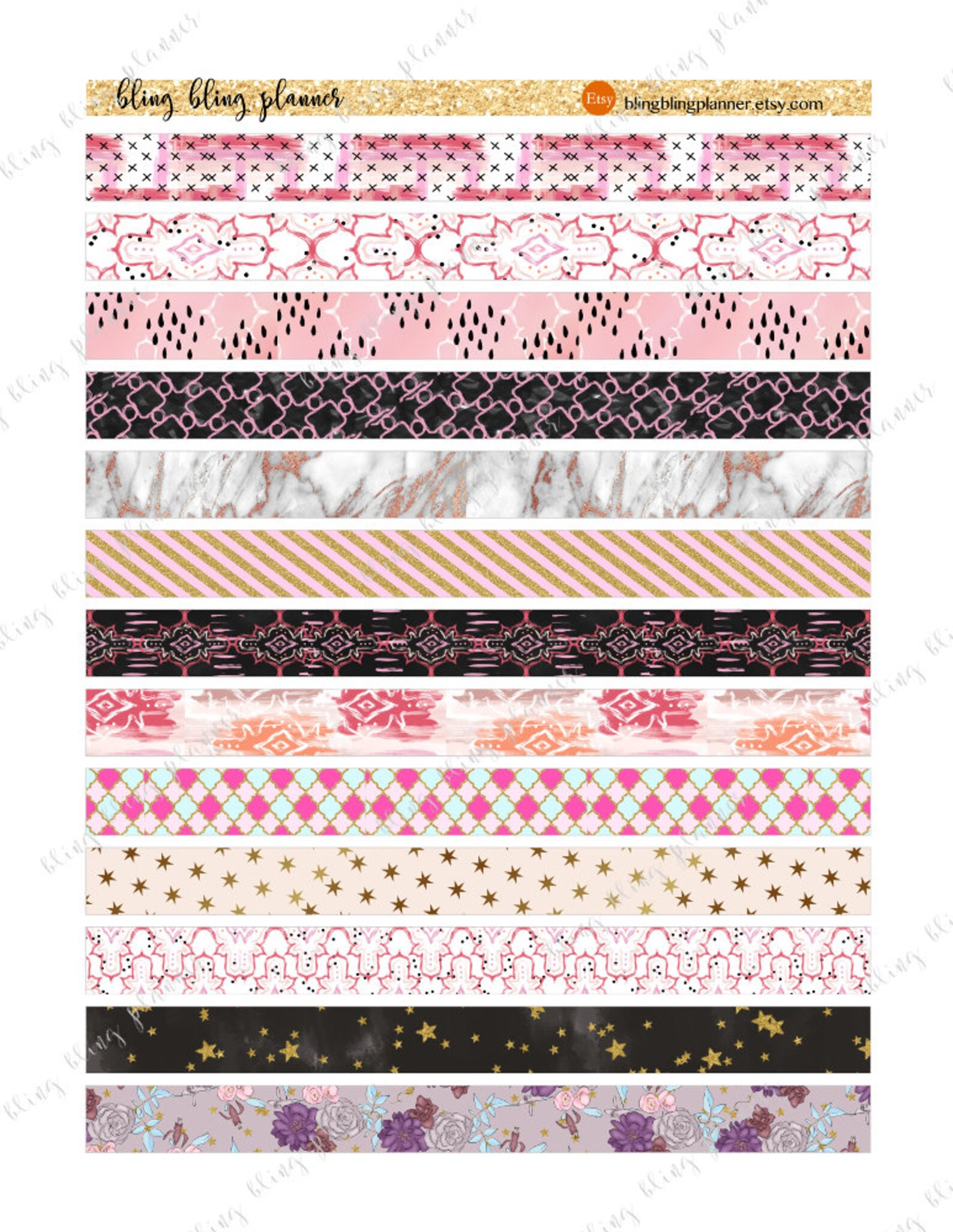PINK WASHI TAPE, Printable Pink Washi, Printable Masking Tape, Summer ...