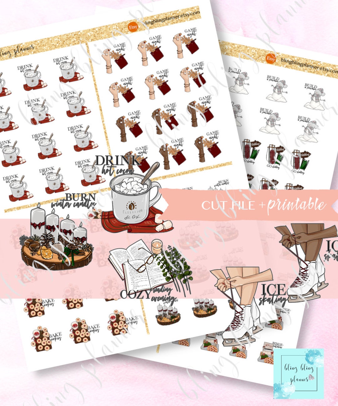WINTER PLANNING STICKERS, Printable Winter Bucket Stickers, Ice Skating ...