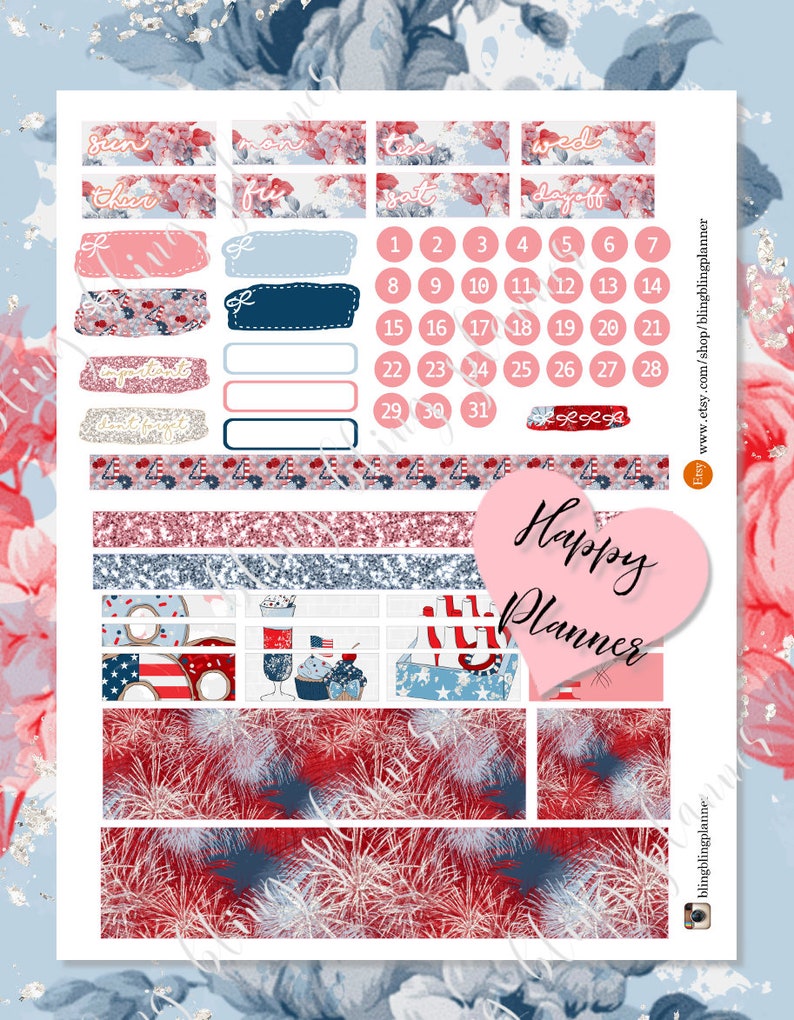 HAPPY PLANNER July 4th PRINTABLE Stickers Us Girls Planner - Etsy