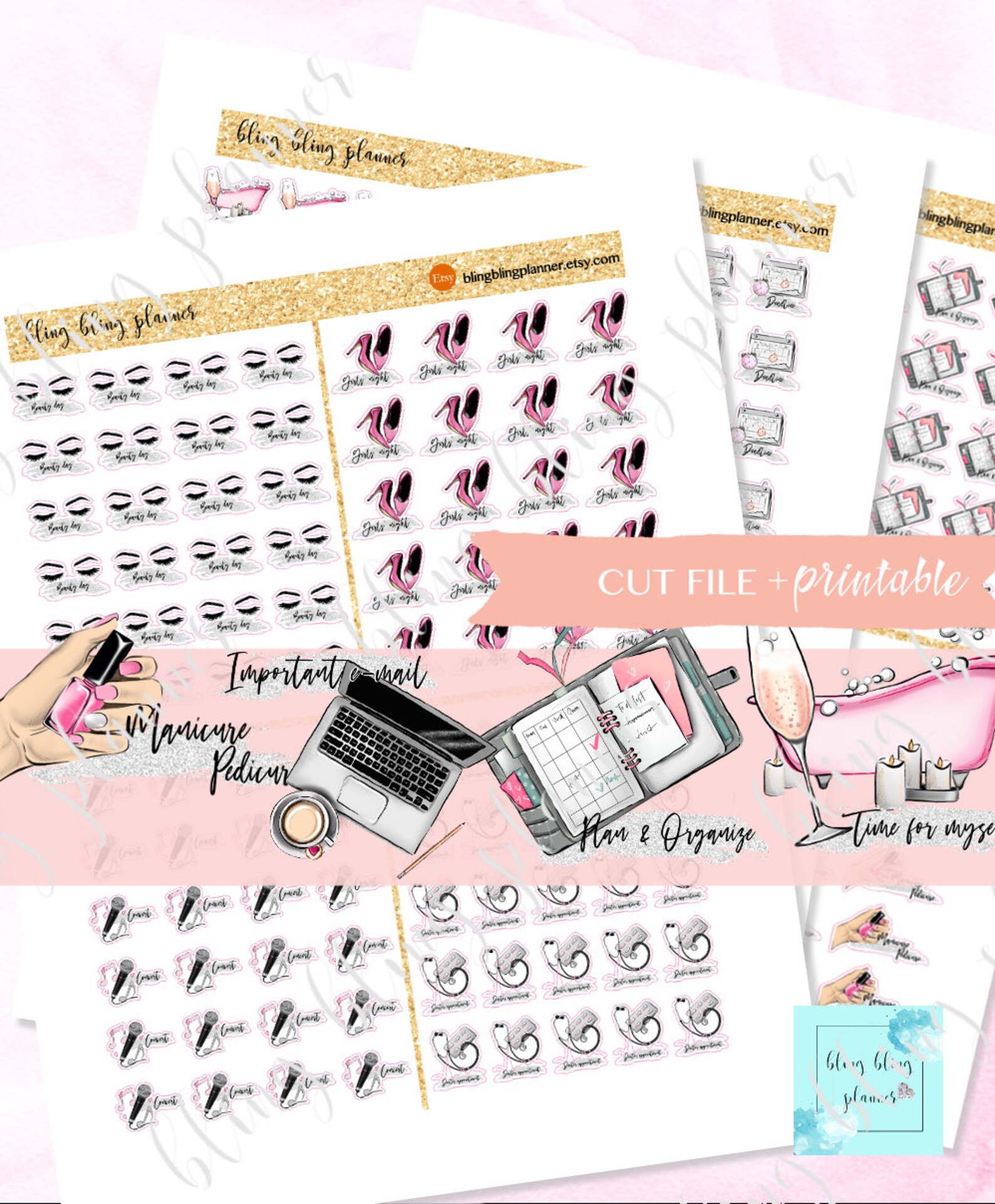 PLANNING FUNCTIONAL STICKERS, Beauty Printable Stickers, Me Time ...