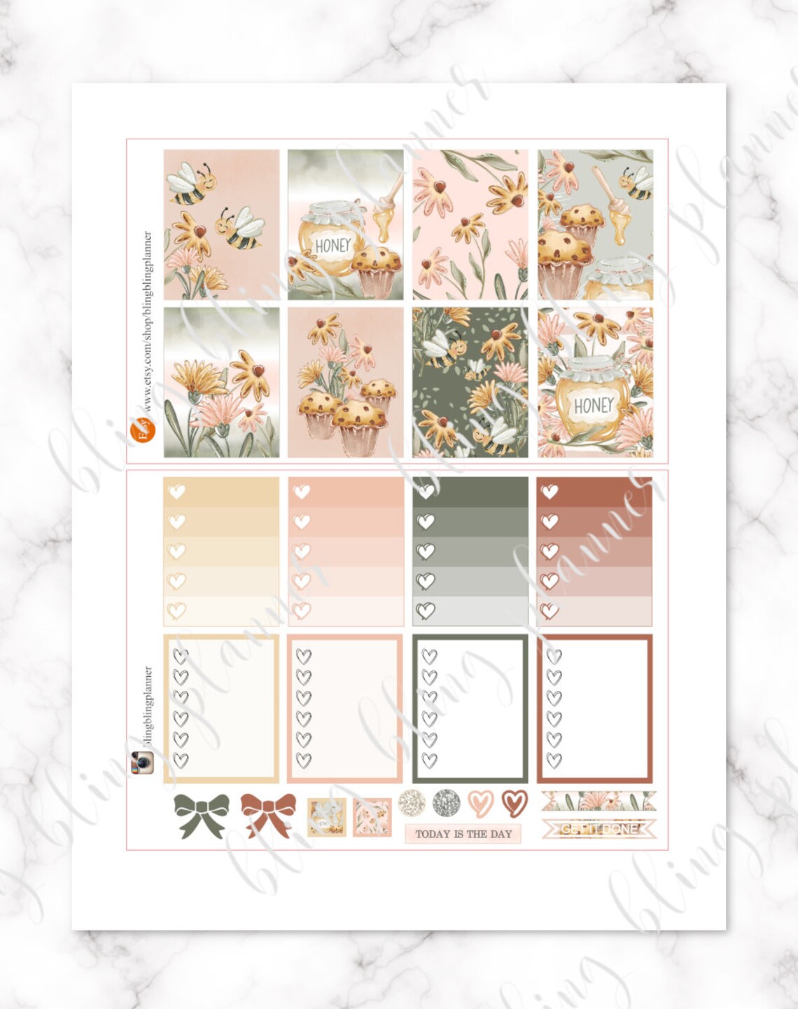 BEE PRINTABLE PLANNER Stickers, Summer Printable Sticker Kit, Honeybee ...