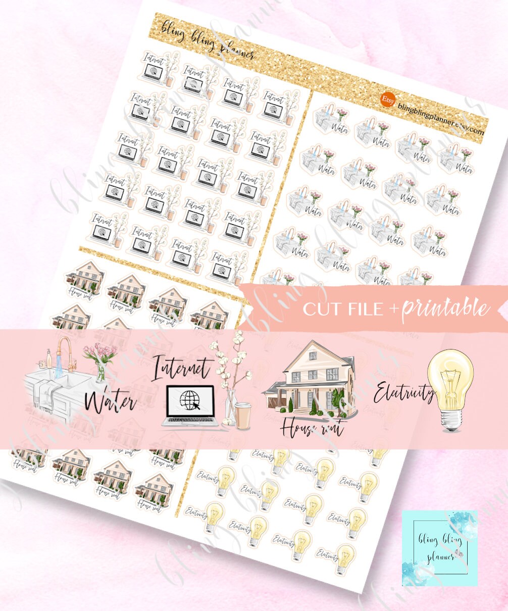 BILLS PRINTABLE Stickers Printable Utility Stickers Water - Etsy