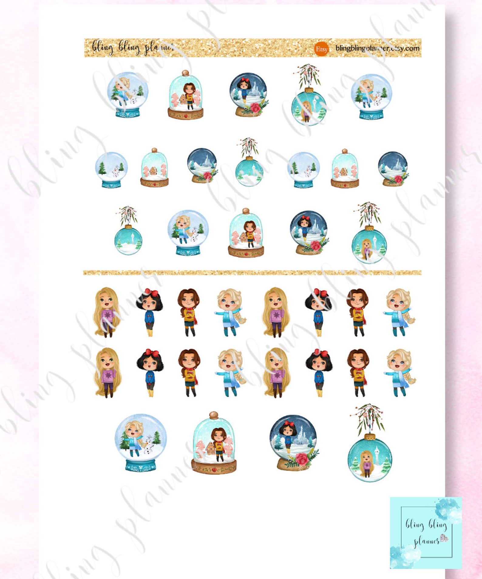 PRINTABLE Snow Globe PRINCESS STICKERS, Christmas Princess Printable ...