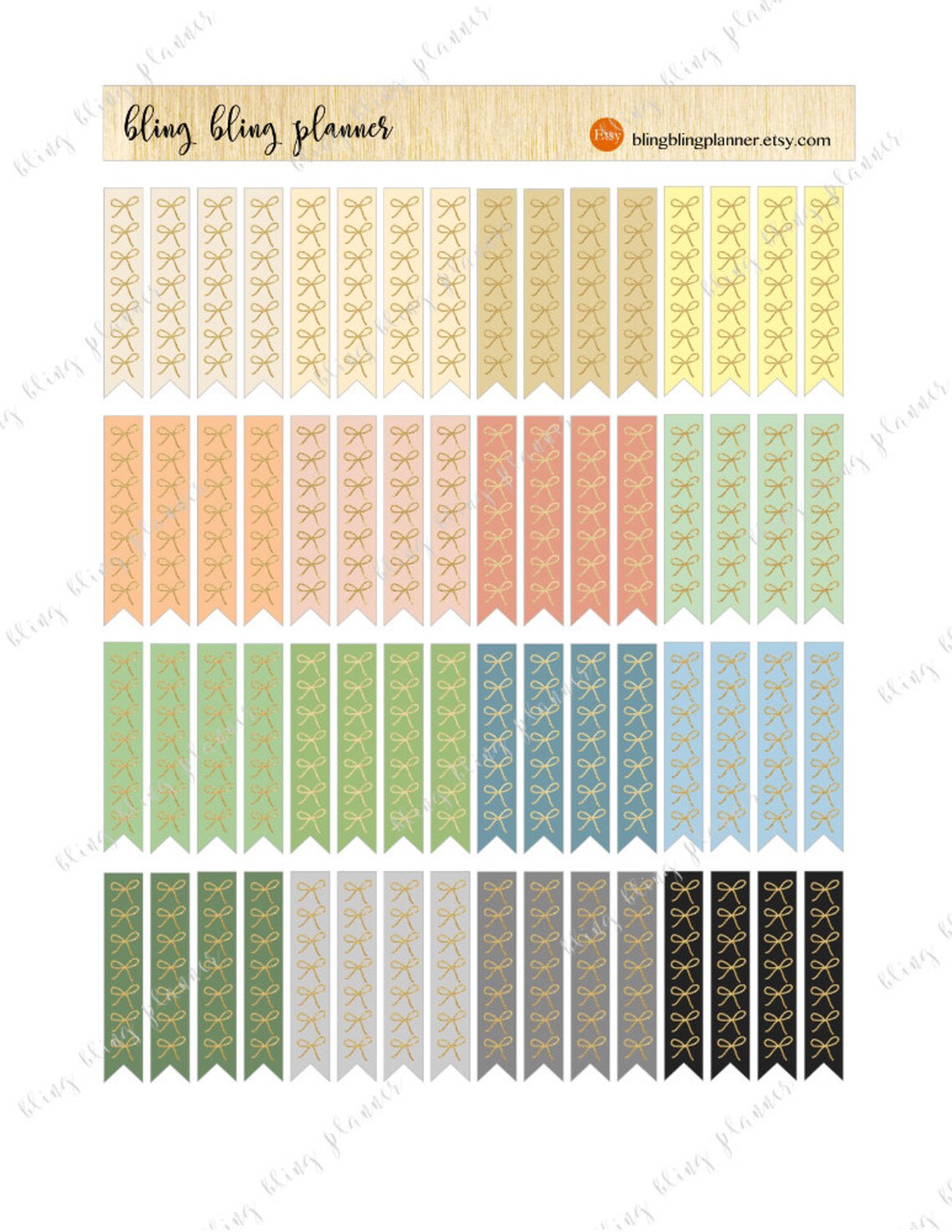 BOW CHECKLIST FLAG, Printable Planner Stickers, Gold Bow Flag Sticker ...