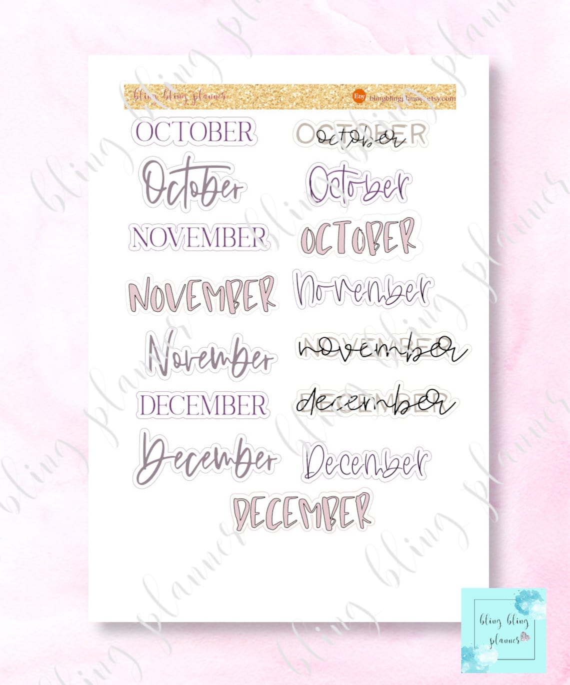 PRINTABLE MONTH STICKERS, Month Script Planner Stickers, October ...