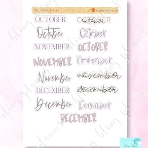 PRINTABLE MONTH STICKERS, Month Script Planner Stickers, October ...