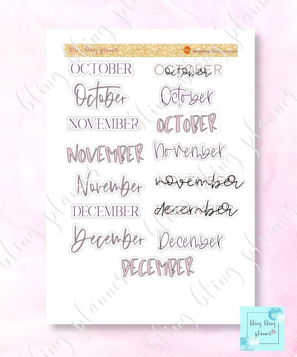 PRINTABLE MONTH STICKERS Month Script Planner Stickers - Etsy Hong Kong