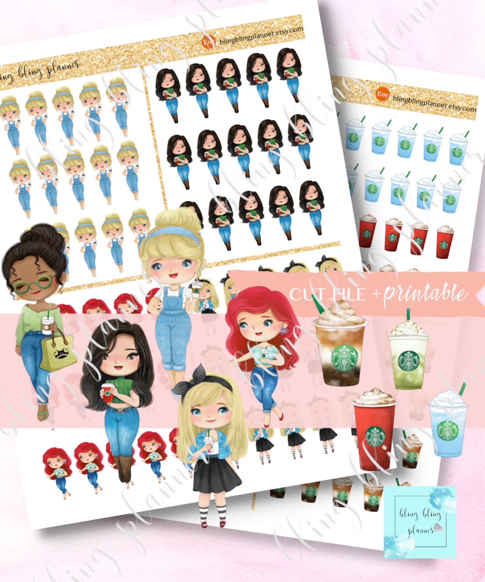 PRINTABLE COFFEE GIRL Stickers Printable Coffee Doll | Etsy