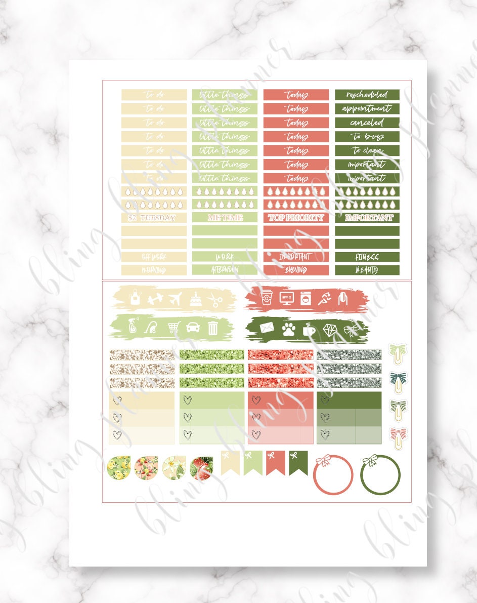 STRAWBERRY PRINTABLE PLANNER Stickers Lemon Printable Sticker - Etsy