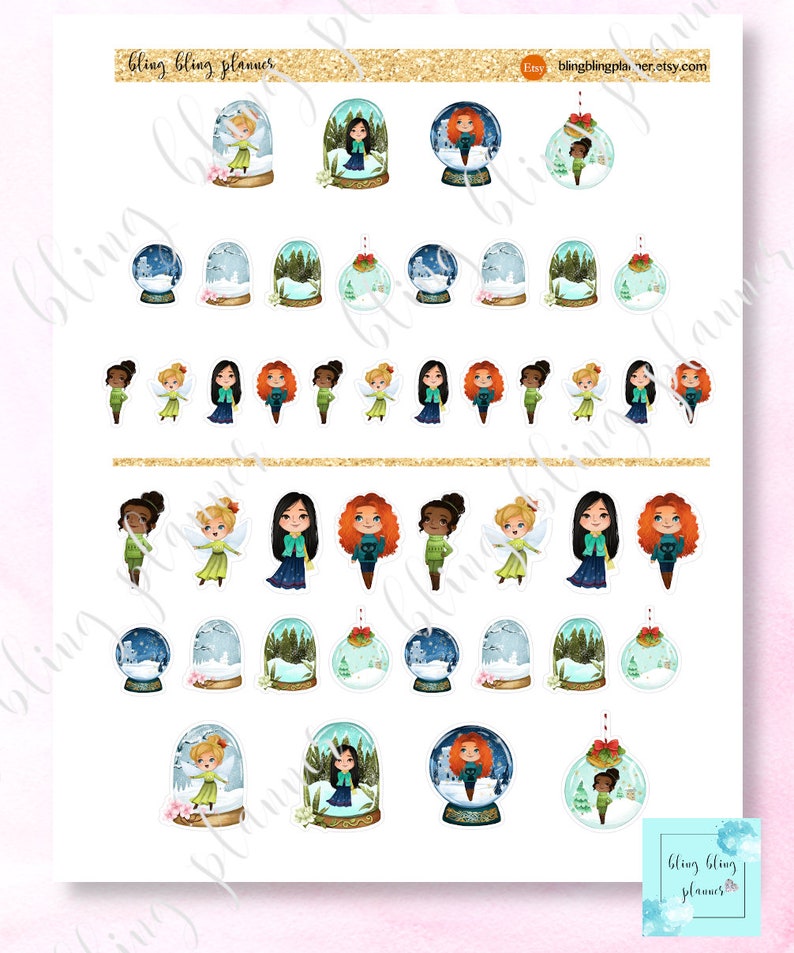 PRINTABLE Snow Globe PRINCESS STICKER Christmas Princess - Etsy
