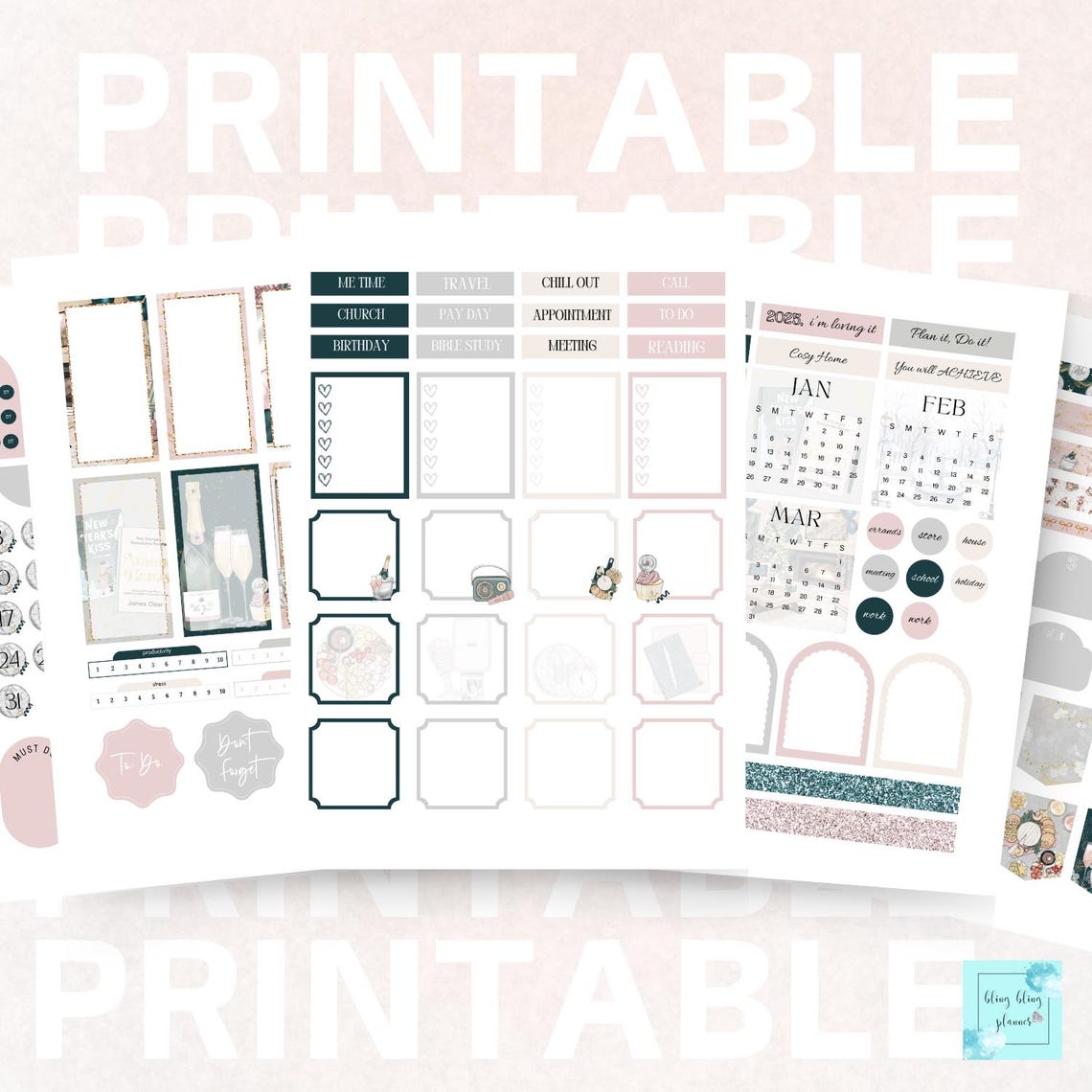 NEW YEAR 2025 PRINTABLE Planner Sticker, Celebration Printable Journal ...