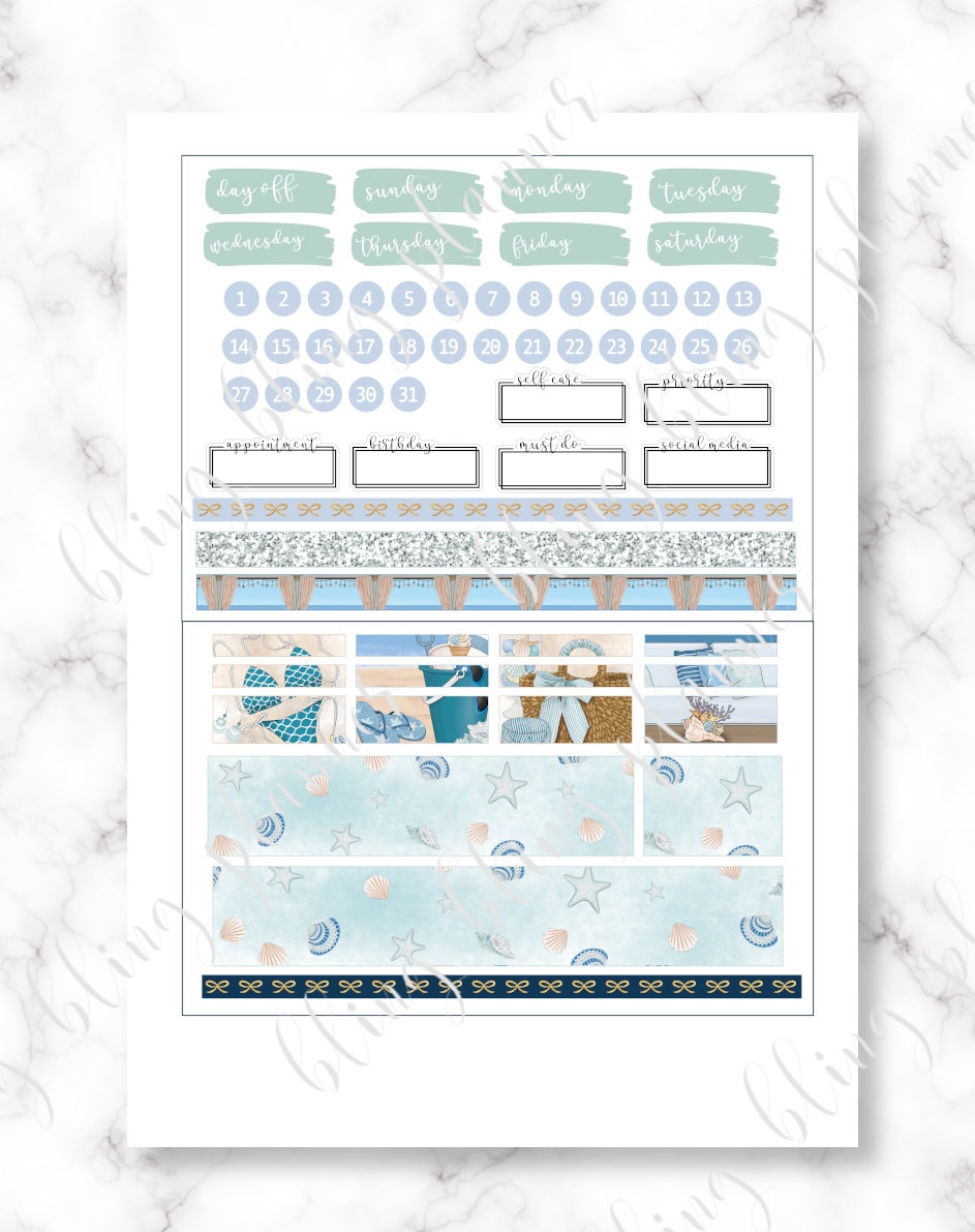 SEASIDE PRINTABLE STICKERS Beach Girl Planner Stickers - Etsy