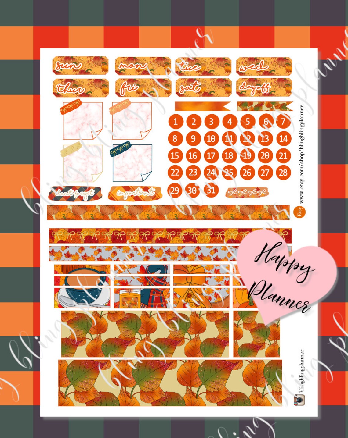 PRINTABLE Fall HAPPY PLANNER Stickers Printable Pumpkin | Etsy
