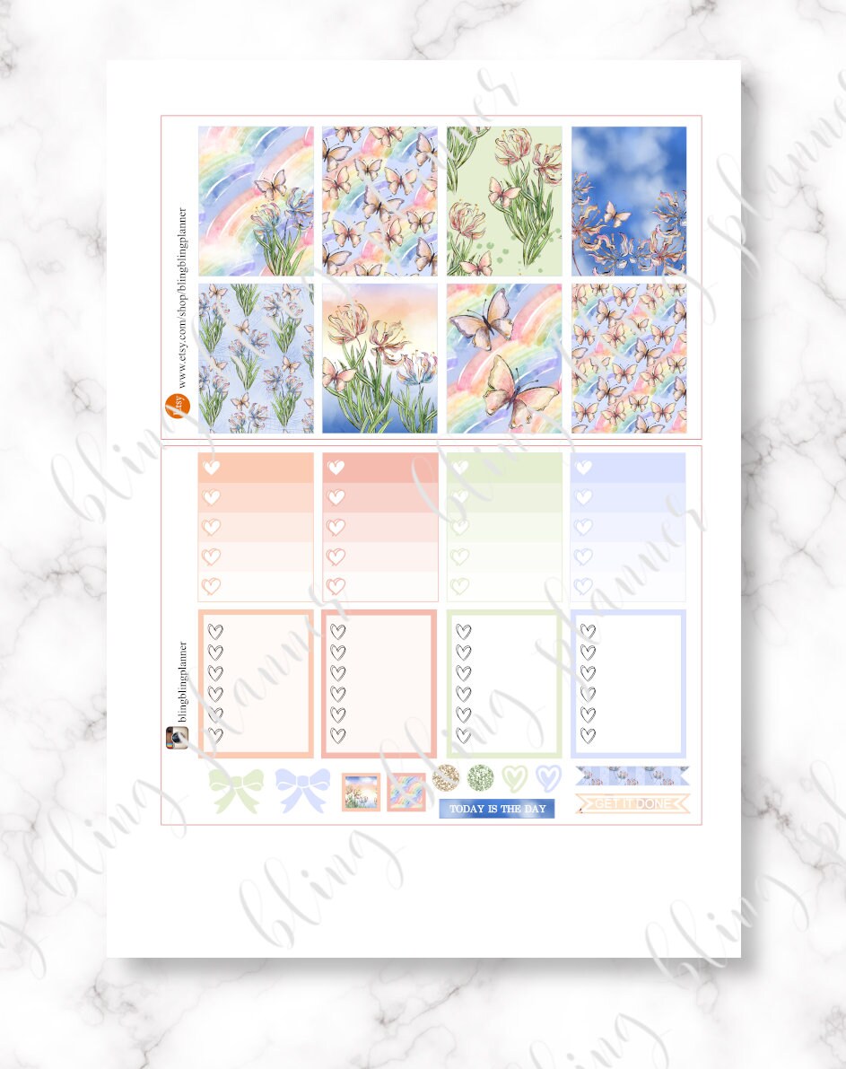 BUTTERFLY PRINTABLE PLANNER Stickers, Spring Planner Sticker, Rainbow ...