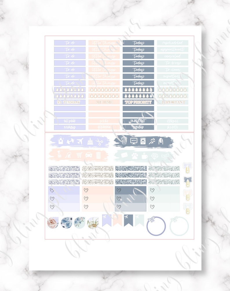 SEASHELL PLANNER STICKER Printable Blue Floral Printable | Etsy