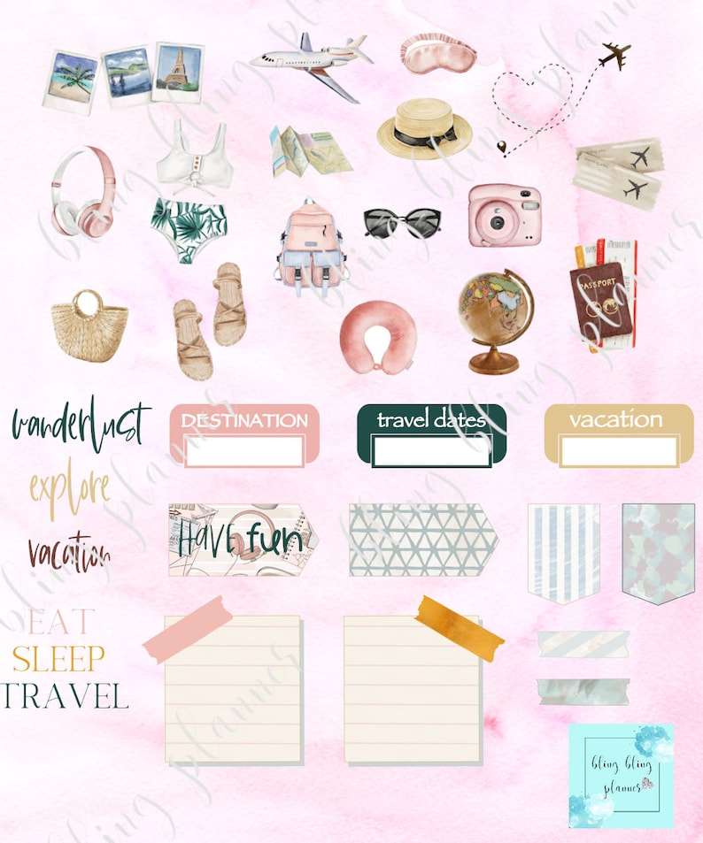 TRAVEL PLANNER STICKERS, Road Trip Planner Deco, Travel Printable Deco ...