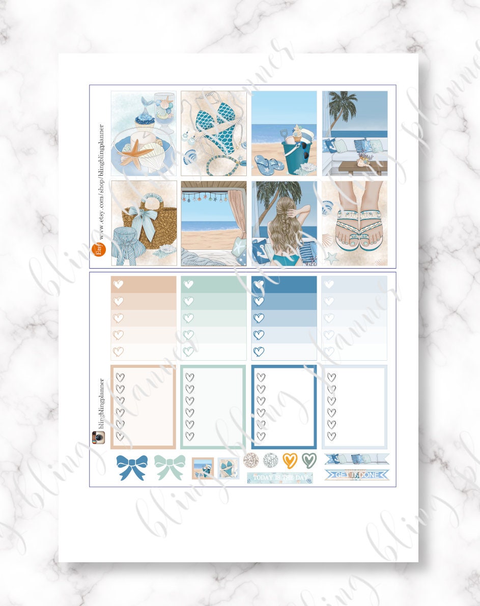 SEASIDE PRINTABLE STICKERS Beach Girl Planner Stickers - Etsy