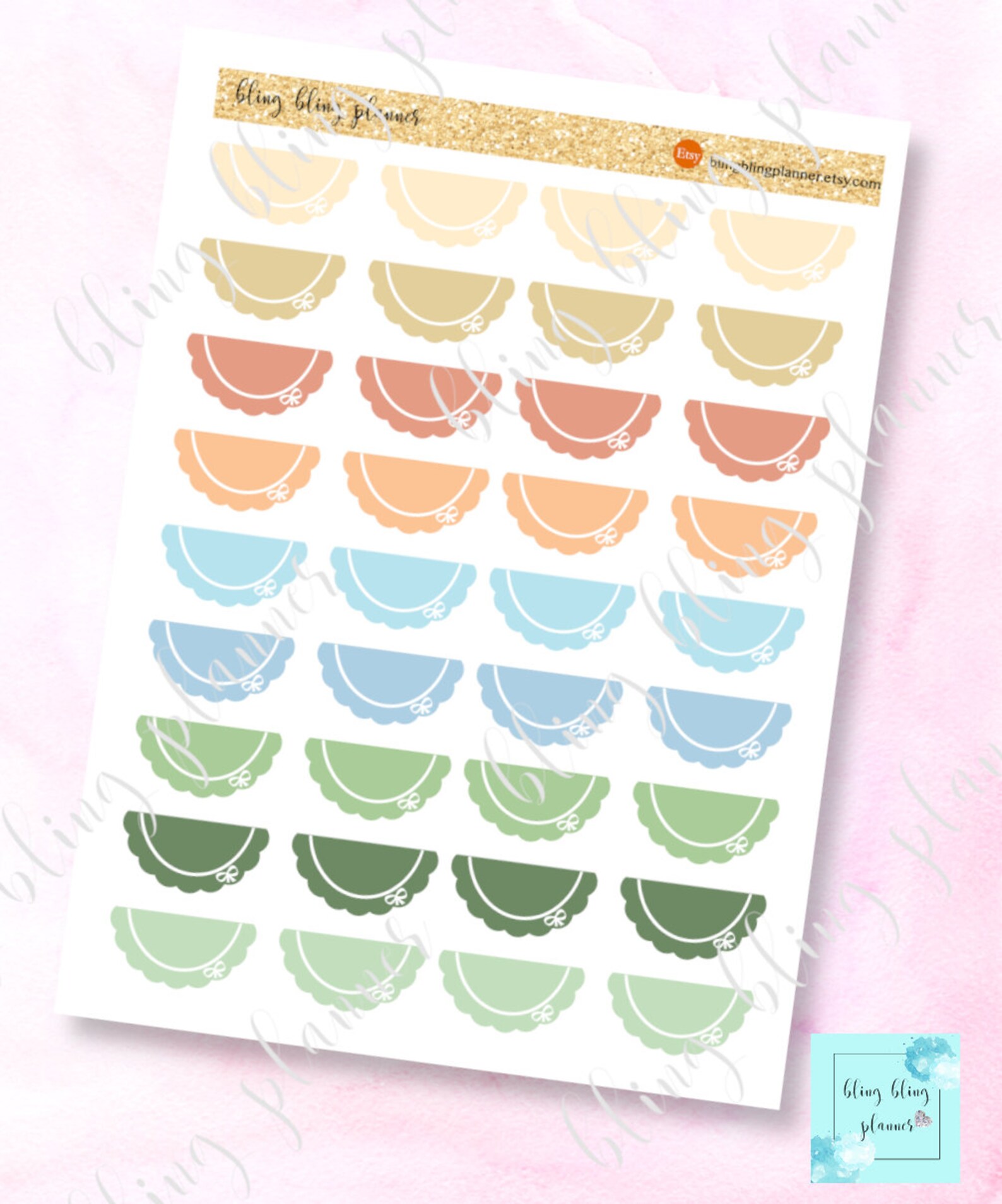 SCALLOP PRINTABLE Planner STICKERS Printable Half Box | Etsy