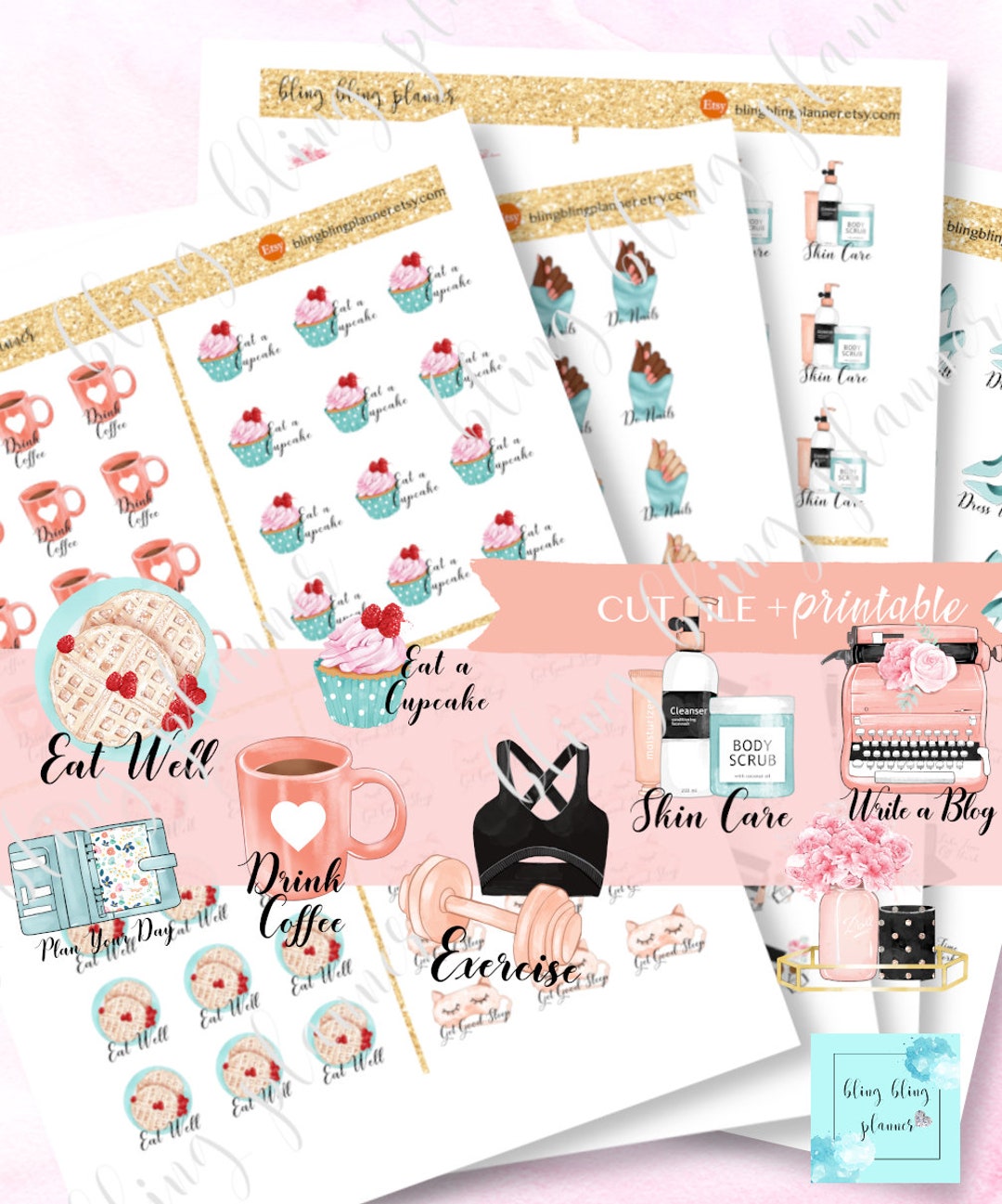 DAILY PRINTABLE PLANNER Stickers, Printable Fitness Stickers, Printable ...