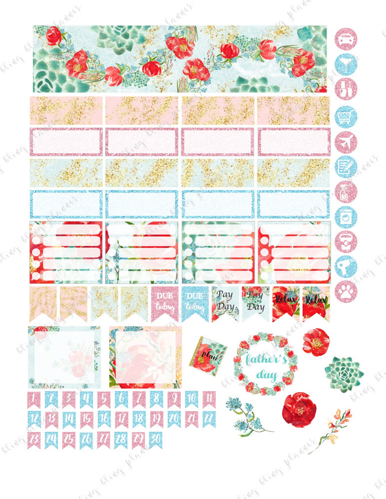 JUNE MONTHLY VIEW, Monthly Planner Kit, June Monthly Sticker, Summer ...