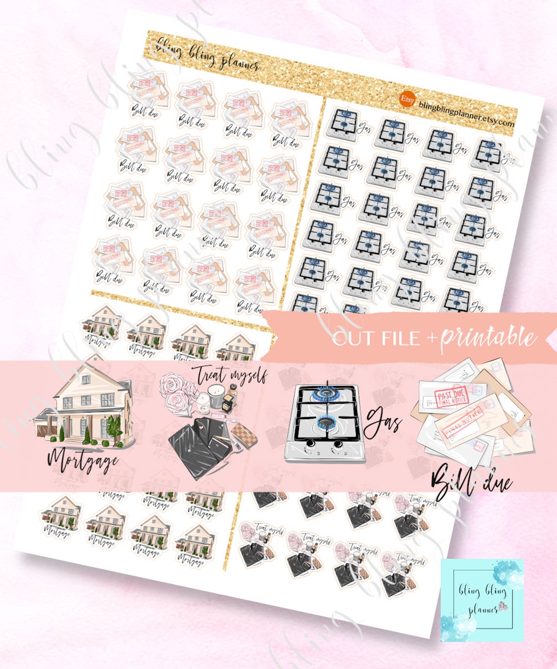 BILLS PRINTABLE Stickers Printable Utility Stickers Water - Etsy