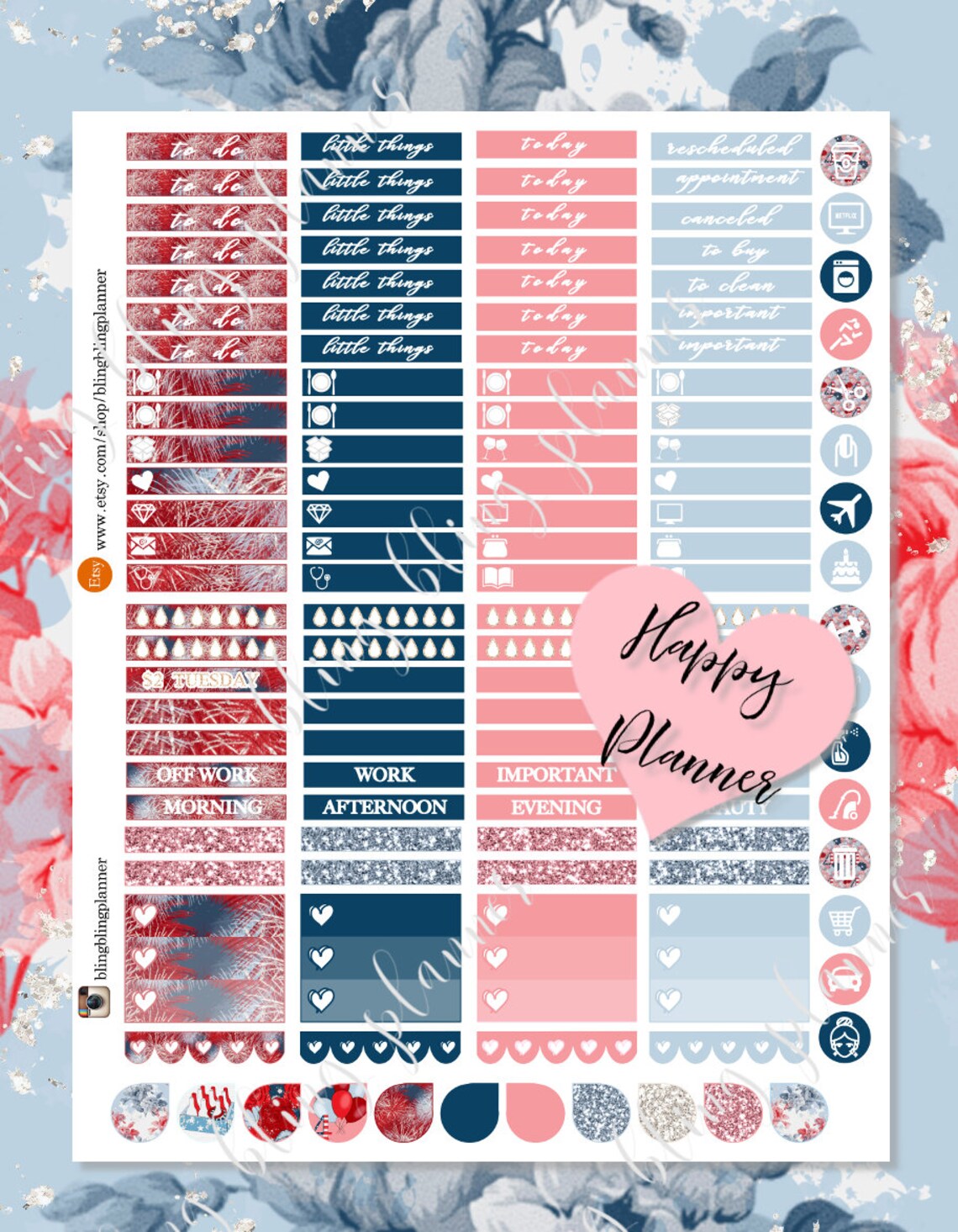 HAPPY PLANNER July 4th PRINTABLE Stickers, Us Girls Planner Stickers ...