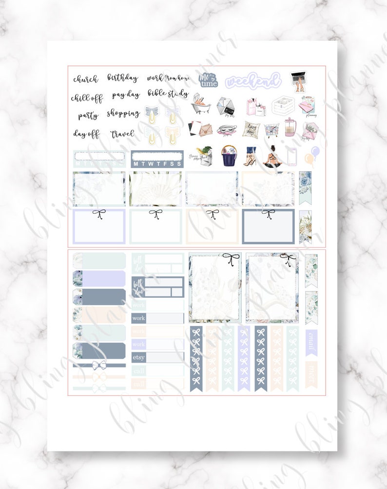 SEASHELL PLANNER STICKER Printable Blue Floral Printable | Etsy