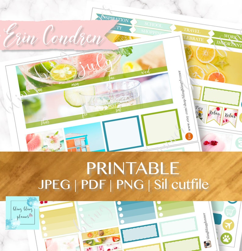 JULY MONTHLY VIEW Printable July Planner Kit Summer Monthly | Etsy