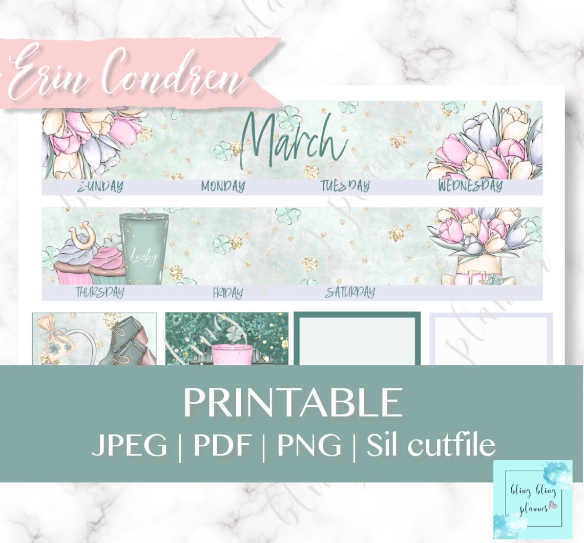 MARCH MONTHLY VIEW Printable March Planner Sticker Kits St | Etsy