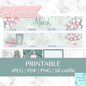 MARCH MONTHLY VIEW Printable , March Planner Sticker Kits, St Patrick ...