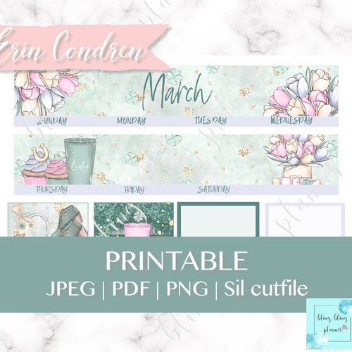MARCH MONTHLY VIEW Printable March Planner Sticker Kits St - Etsy