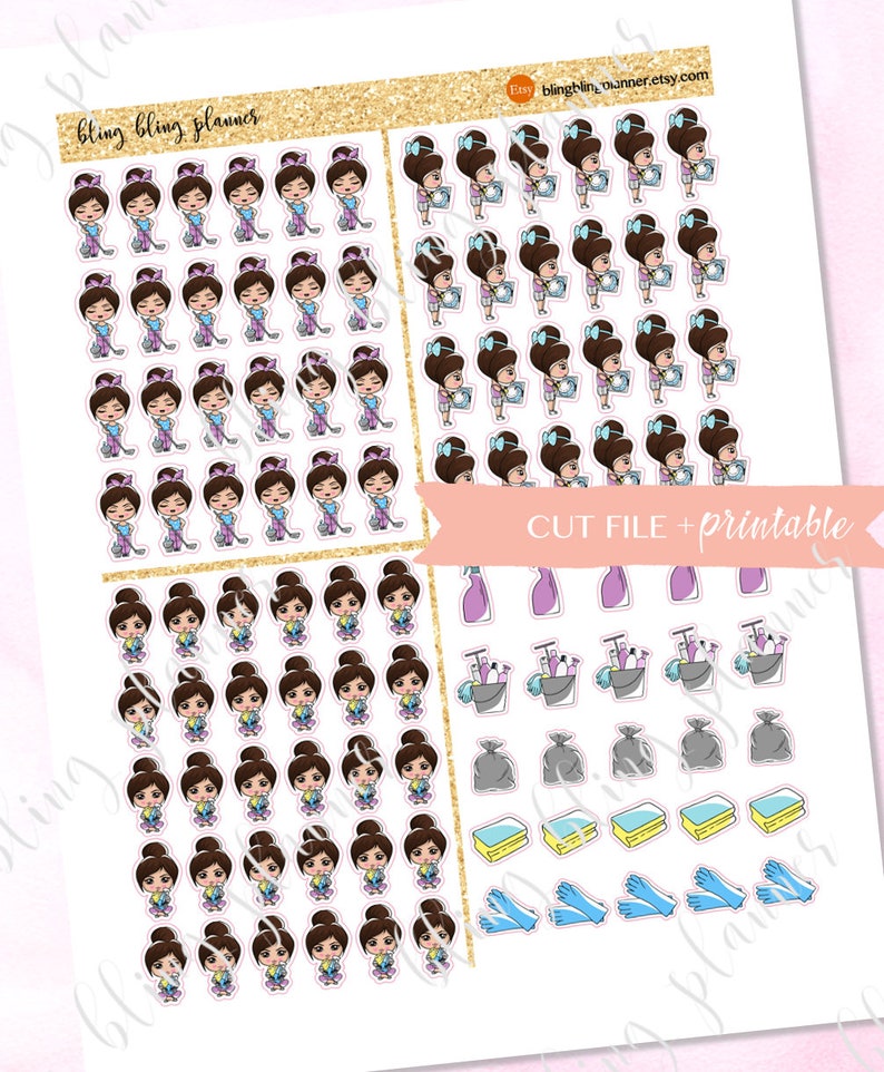 CLEANING ICON PLANNER Stickers Cute Cleaning Doll Deco - Etsy