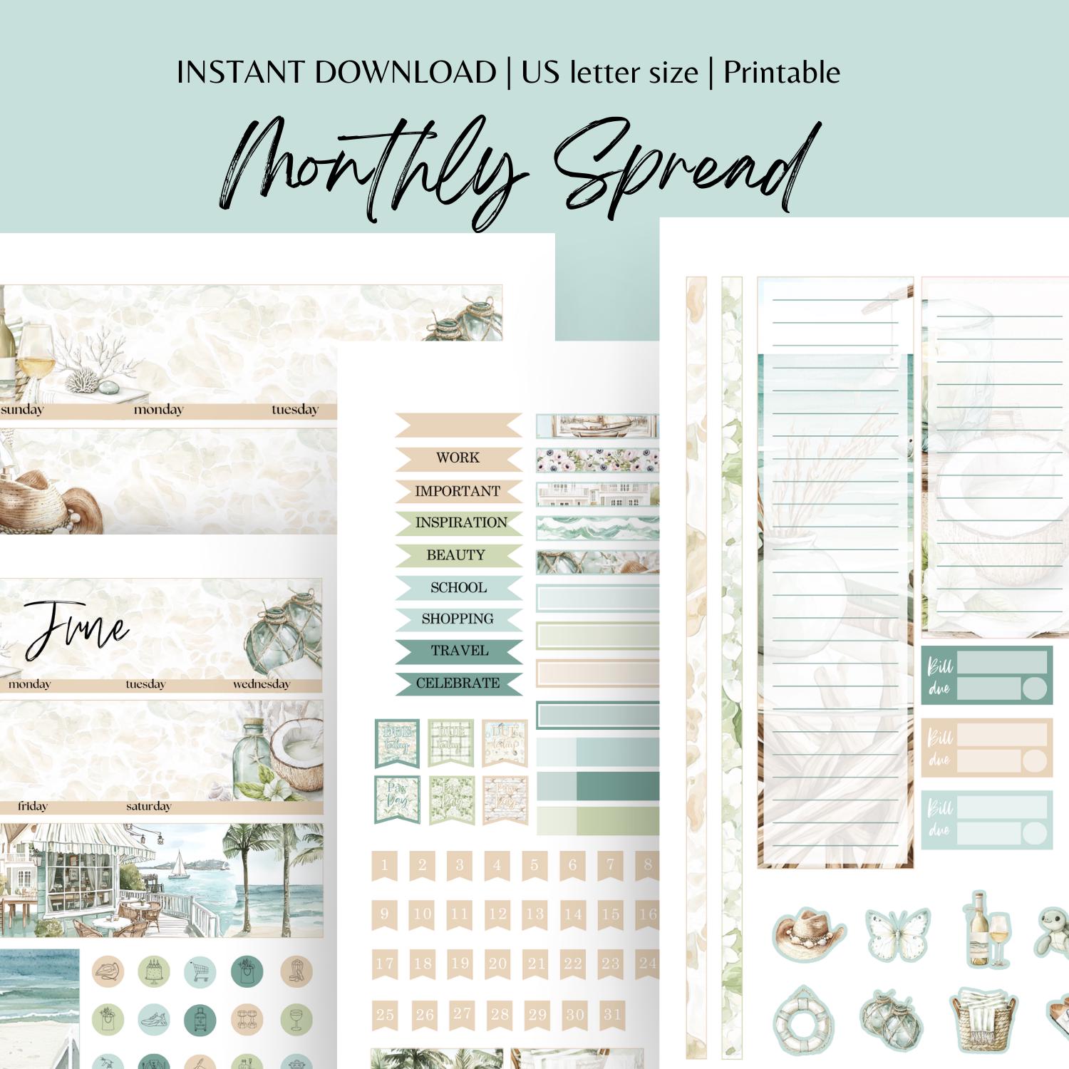 3 Month June July August Printable Monthly Sticker Bundle, Spring ...