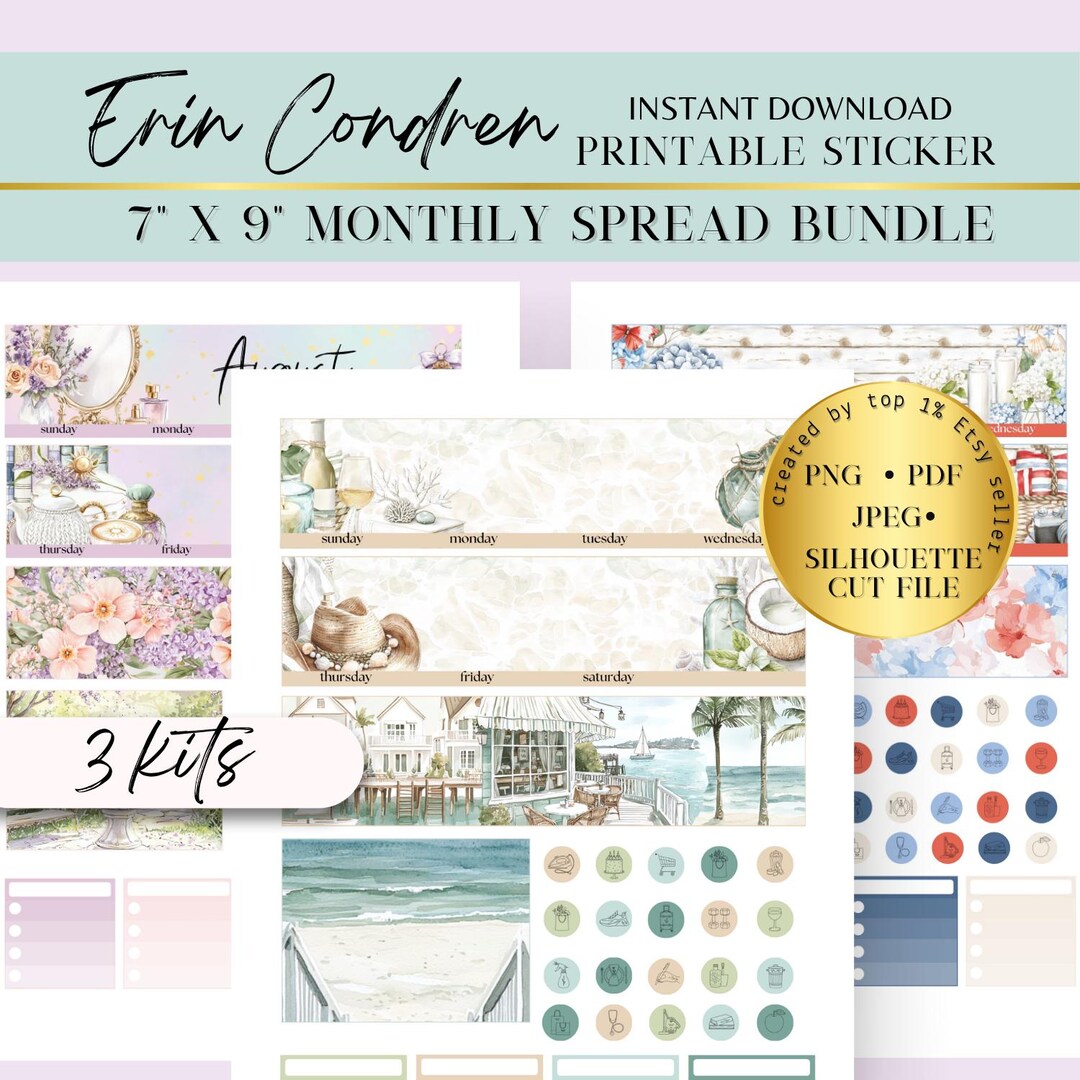 3 Month June July August Printable Monthly Sticker Bundle, Spring ...
