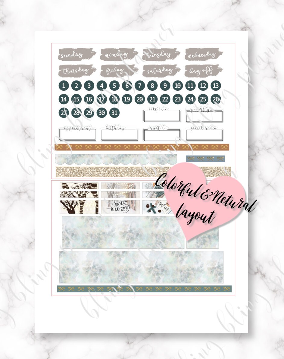 WINTER PRINTABLE PLANNER Stickers Snow Printable Stickers - Etsy