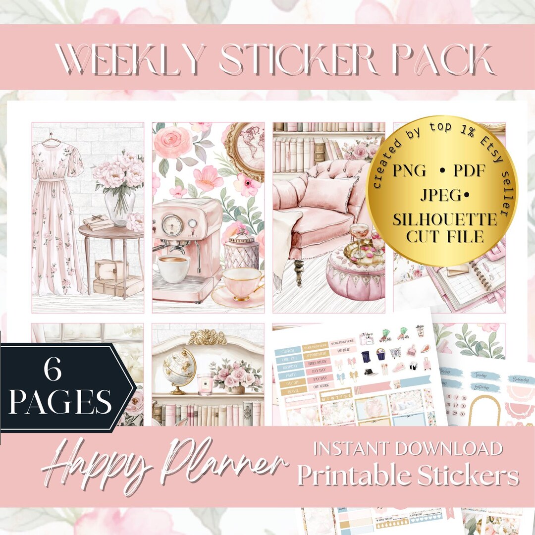 Happy Planner Classic Weekly Printable Planner Sticker, Bow Pink ...