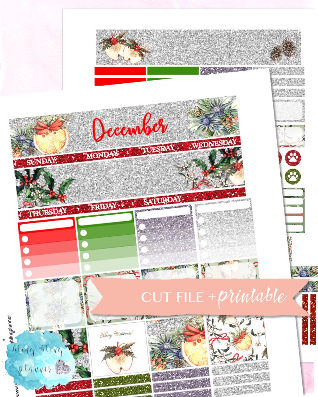 DECEMBER MONTHLY KIT, Erin Condren Christmas Stickers, Printable ...