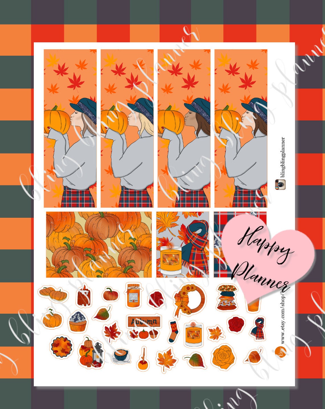 PRINTABLE Fall HAPPY PLANNER Stickers, Printable Pumpkin Stickers, Fall ...