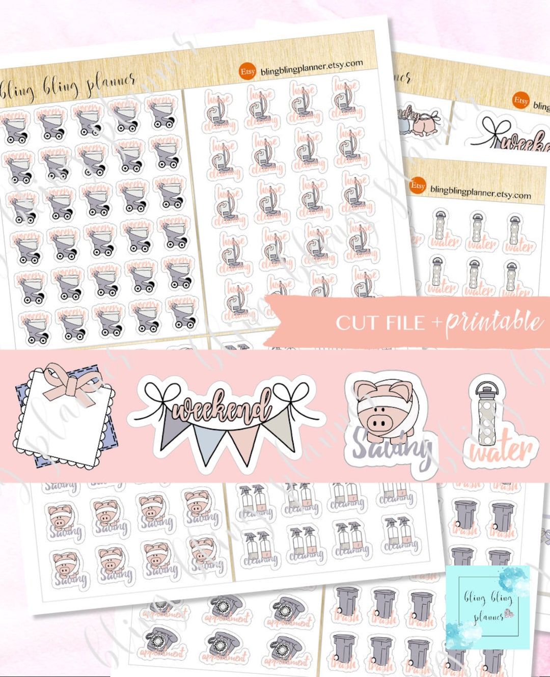 CUTE DAILY PLANNER Stickers, Printable Functional Stickers, Printable ...