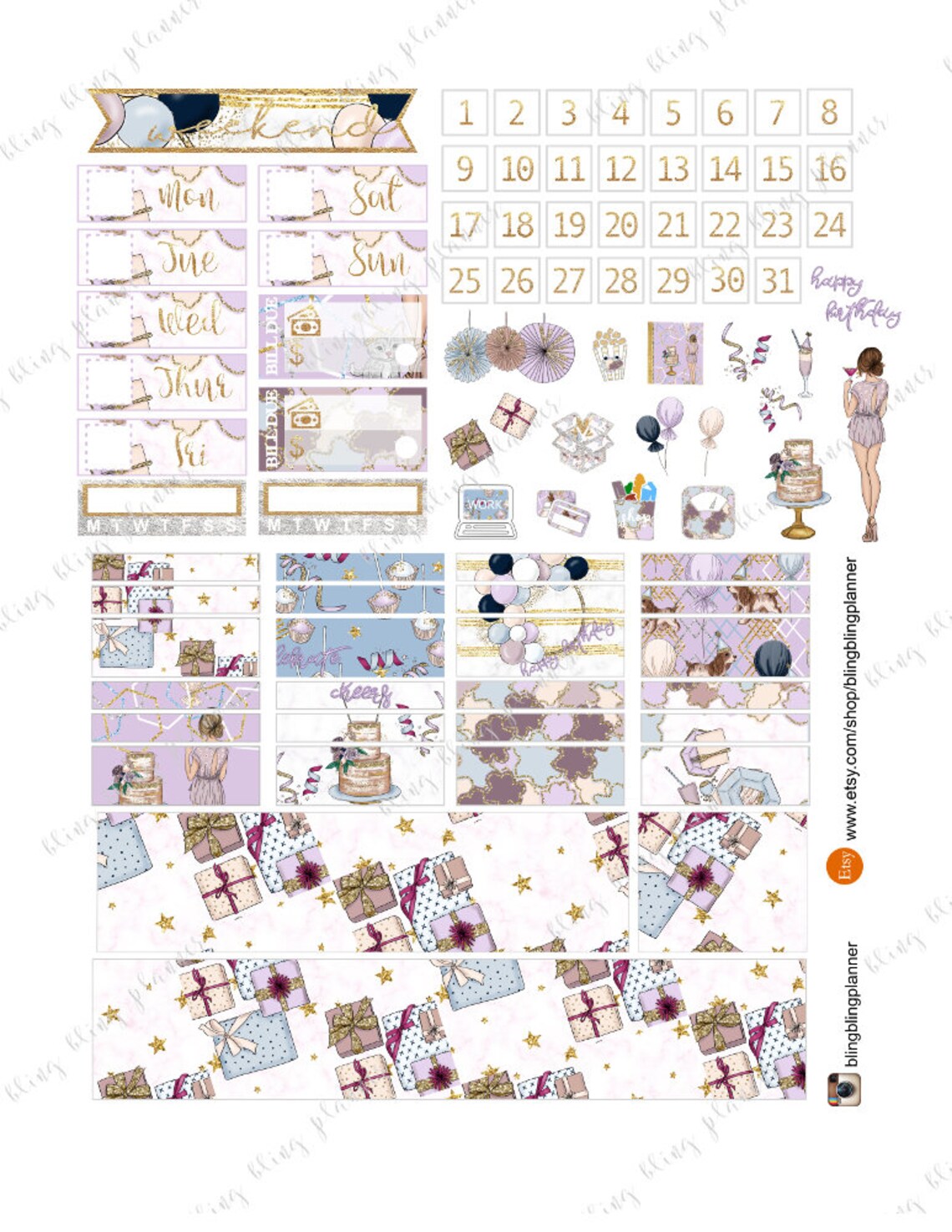 BIRTHDAY PRINTABLE Planner STICKERS Birthday Planner Kit - Etsy