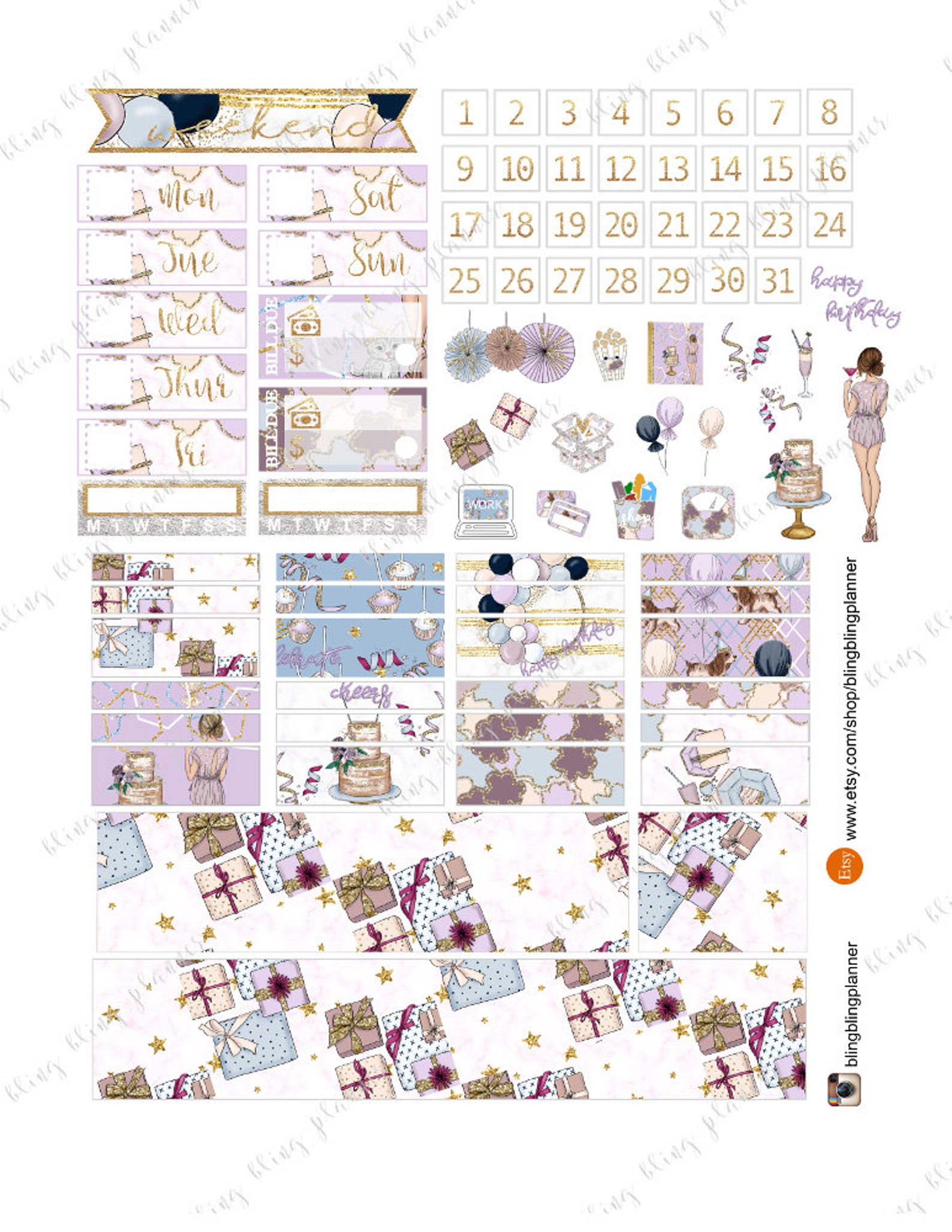 BIRTHDAY PRINTABLE Planner STICKERS Birthday Planner Kit - Etsy