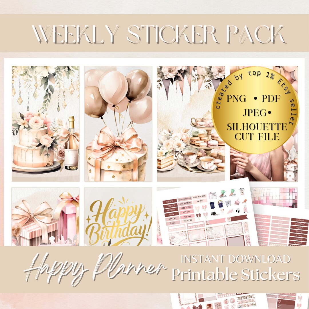 BIRTHDAY HAPPY Planner STICKERS, Celebration Printable Planner Sticker ...