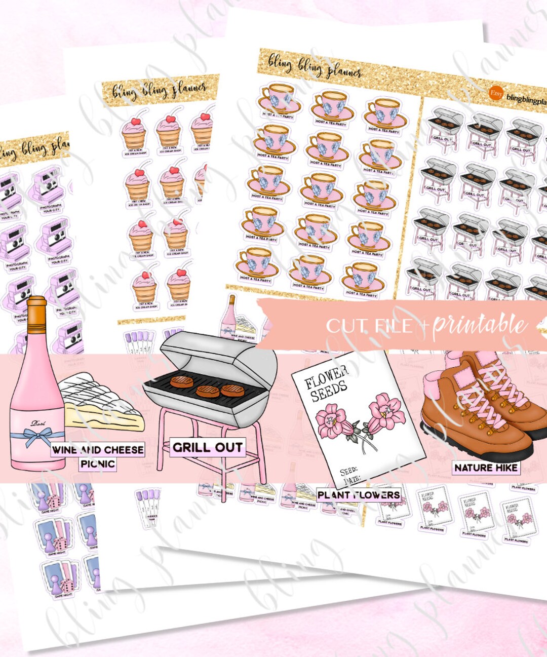 SPRING BUCKET LIST Stickers, Printable Spring Bucket Stickers, Spring ...