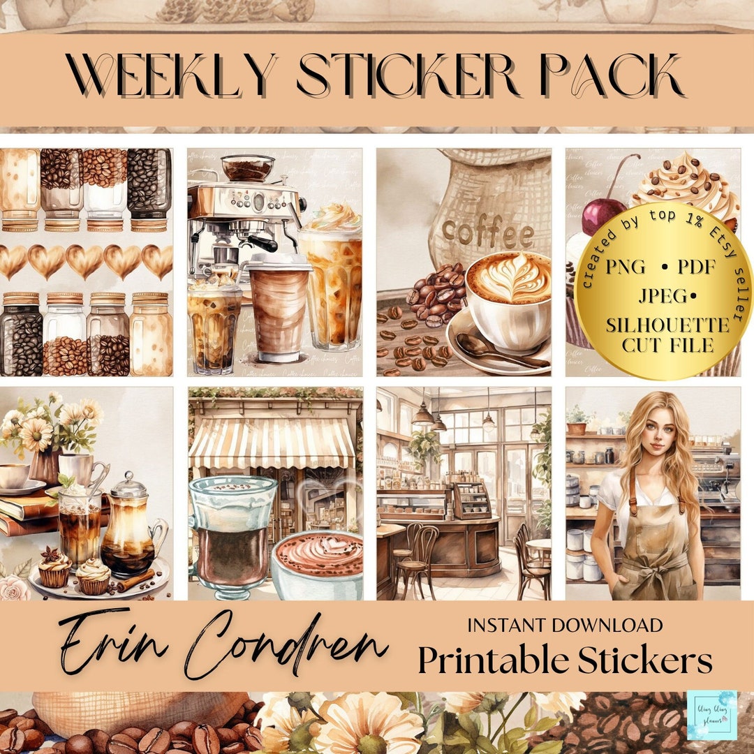 COFFEE PRINTABLE PLANNER Stickers Weekly Kit Erin Condren Weekly ...