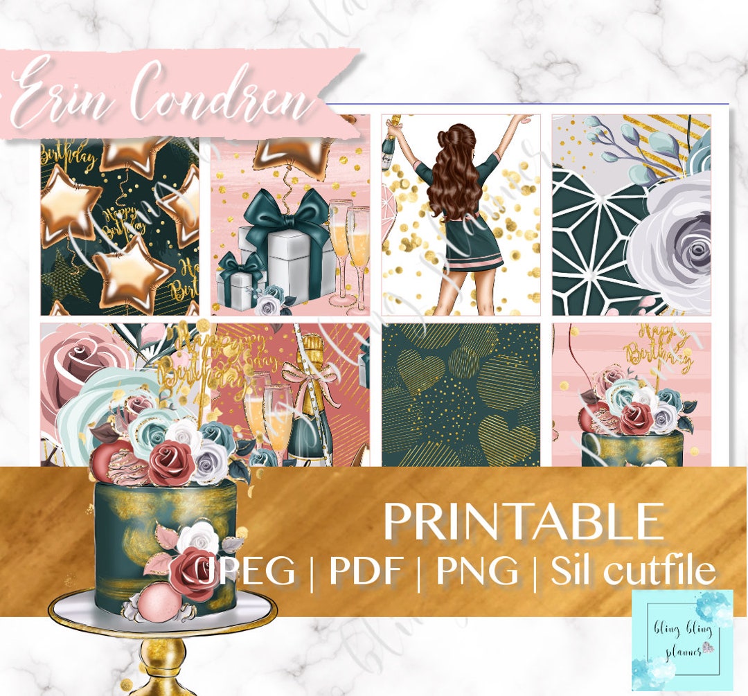 BIRTHDAY PRINTABLE Planner STICKERS, Celebration Printable Stickers ...