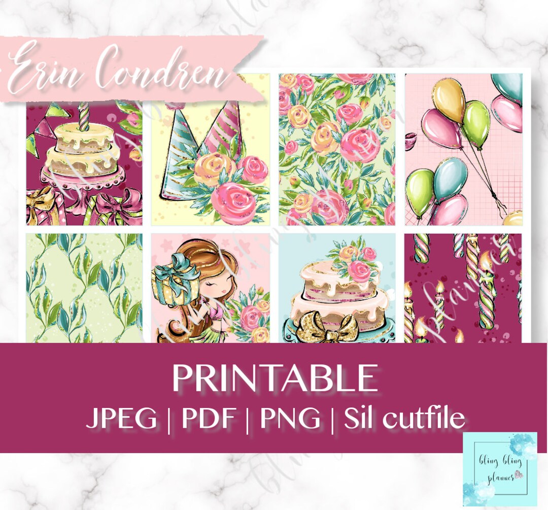 BIRTHDAY PRINTABLE Planner STICKERS, Printable Planner Stickers ...