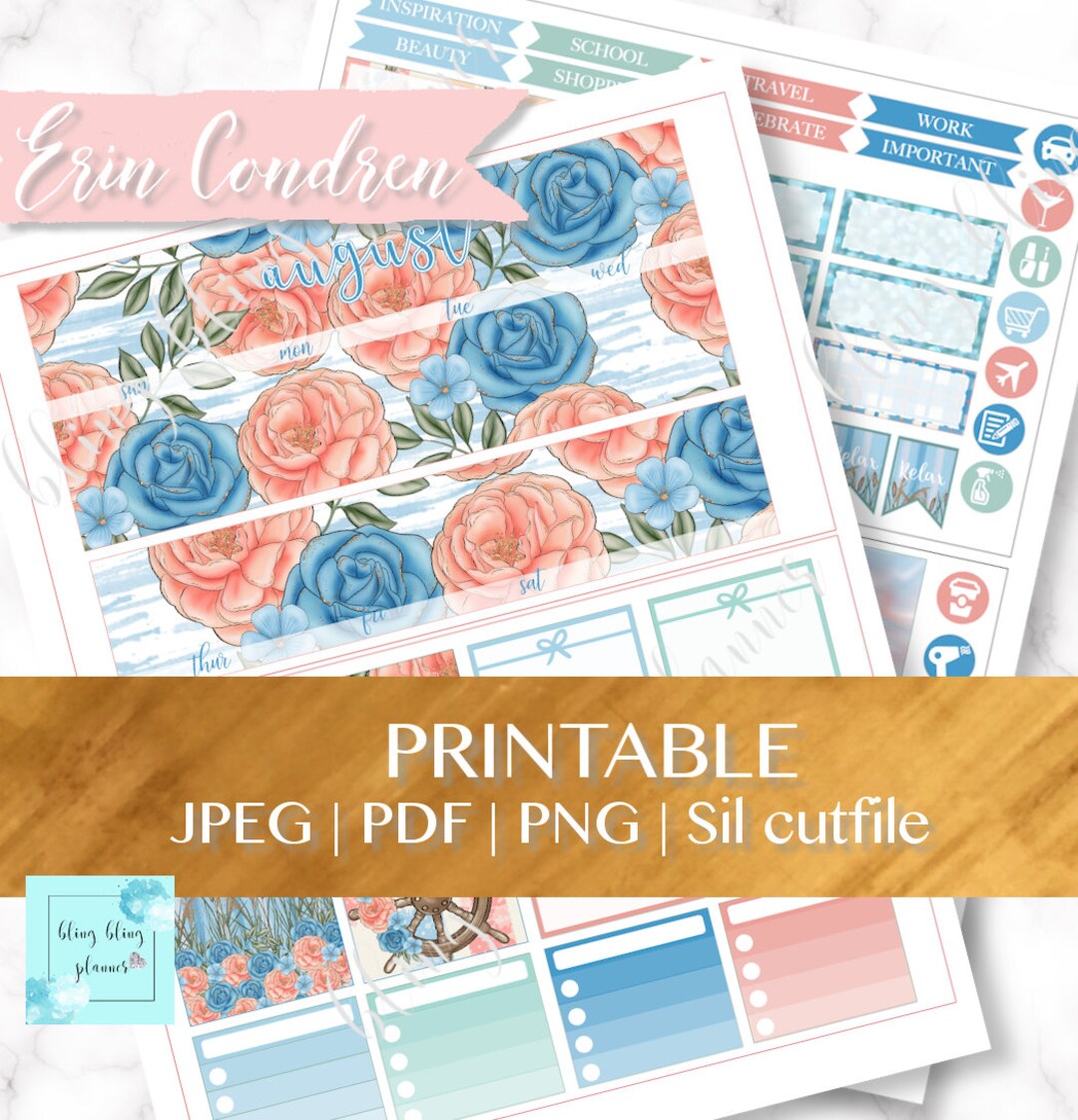 AUGUST MONTHLY Printable Sticker, August Monthly View, Summer Monthly ...