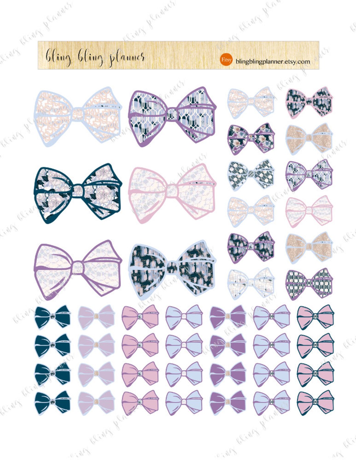 BOW PRINTABLE STICKERS, Printable Planner Stickers, Printable Bow ...
