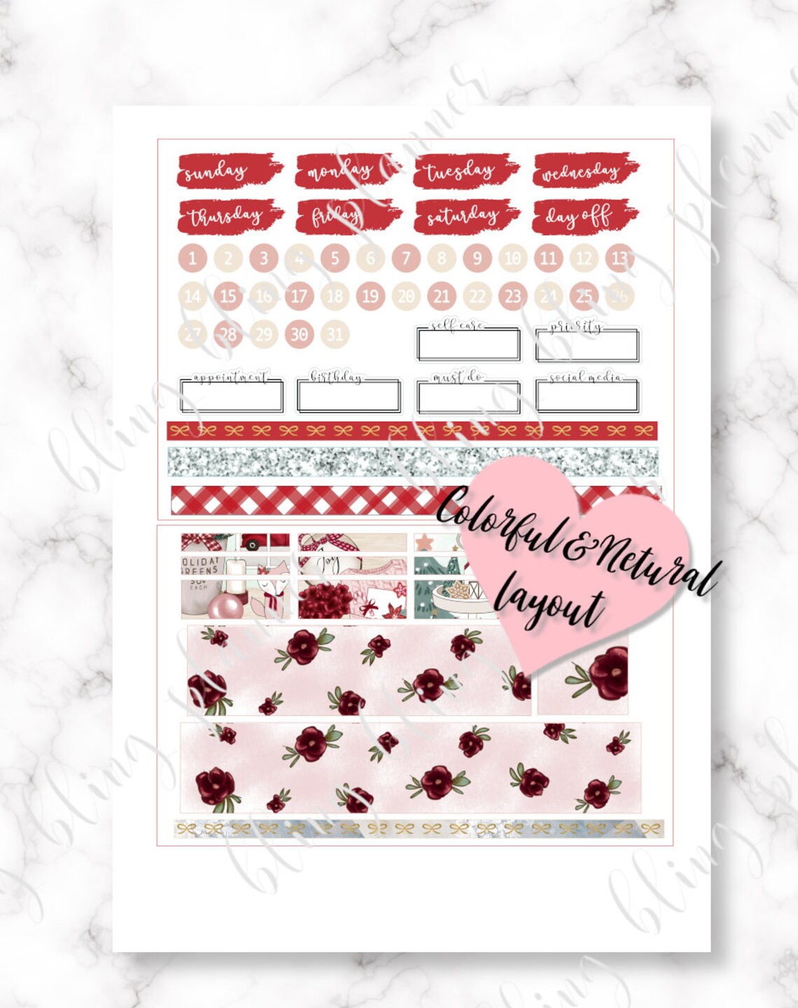 CHRISTMAS PLANNER STICKERS Red Holiday Weekly Sticker Kit - Etsy