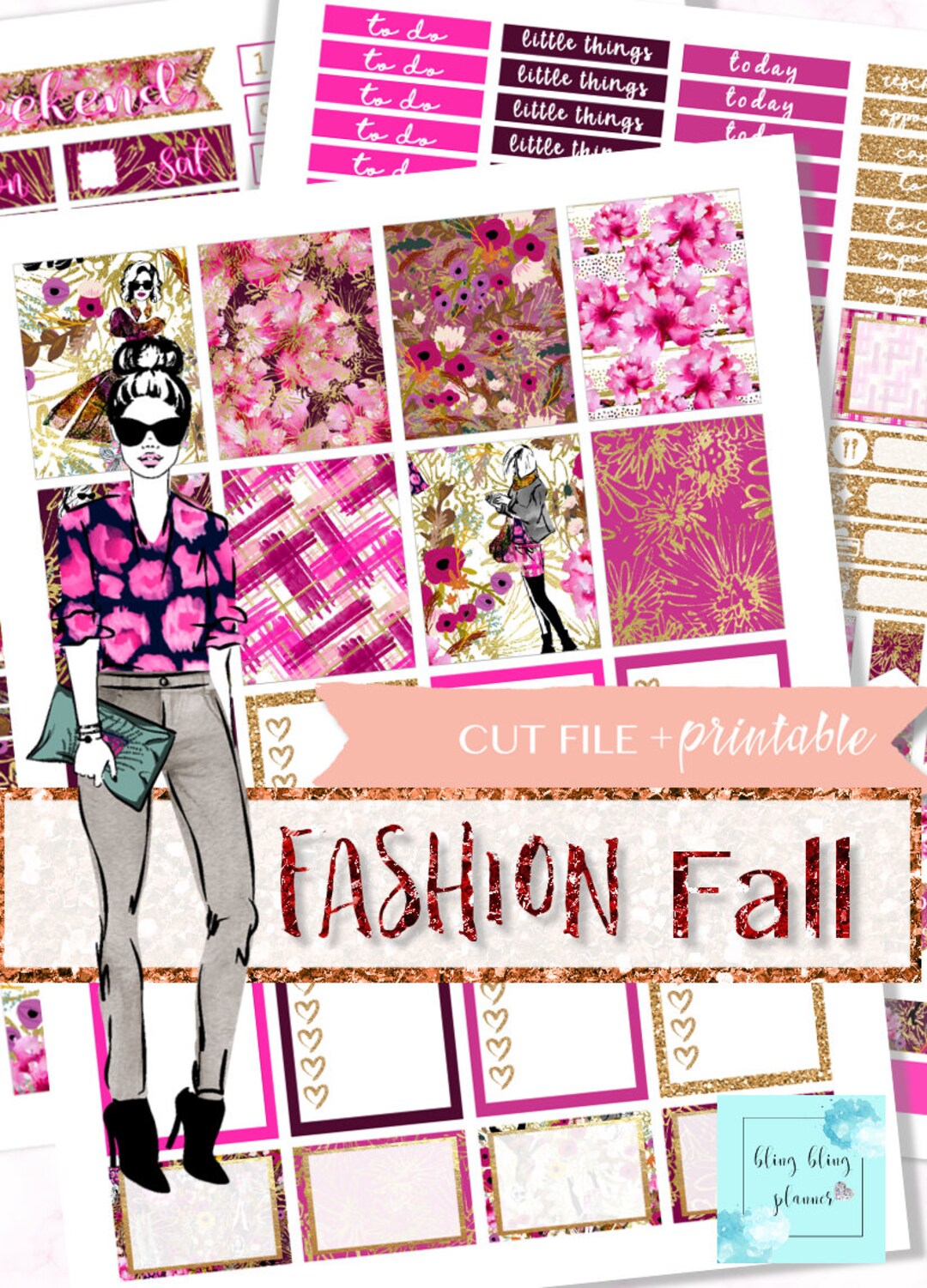 FALL PLANNER PRINTABLE Stickers, Fashion Girl Sticker, Printable Weekly ...